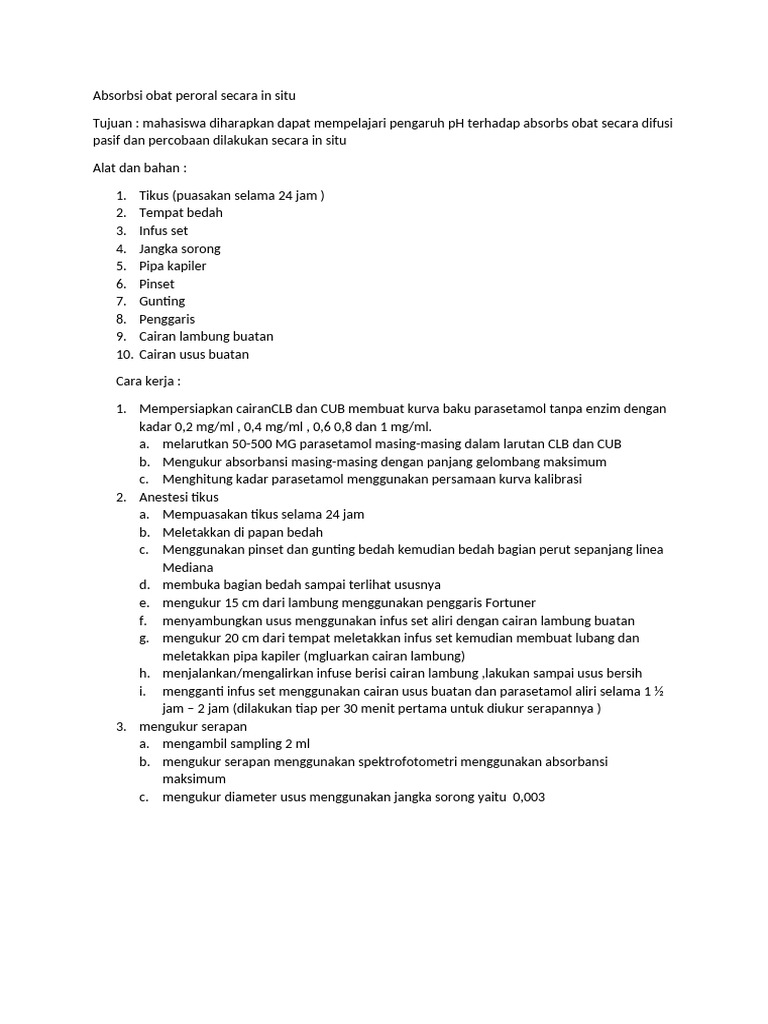 Absorbsi Obat Peroral Secara in Situ | PDF