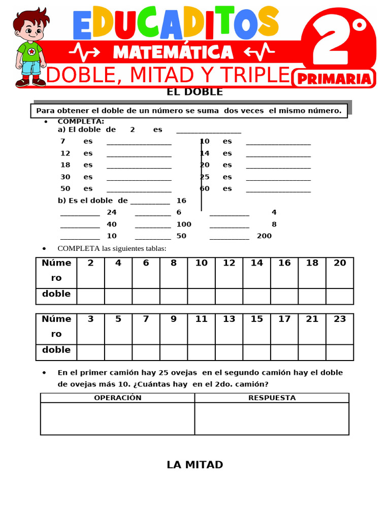 Doble-Mitad-y-Triple-para-Segundo-Grado-de-Primaria | PDF