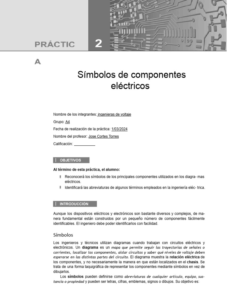 Práctica 2 Simbolos de Componentes Eléctricos | PDF | Semiconductores ...