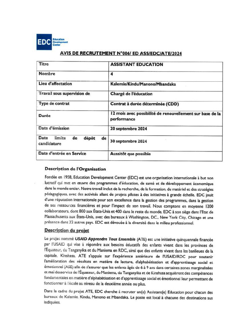 4 Assistants Education - EDC | PDF