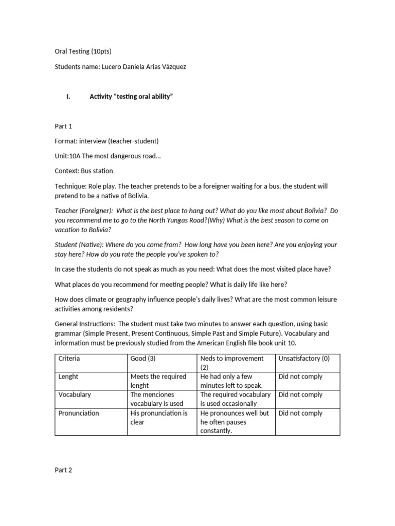 Oral Testing Design | PDF