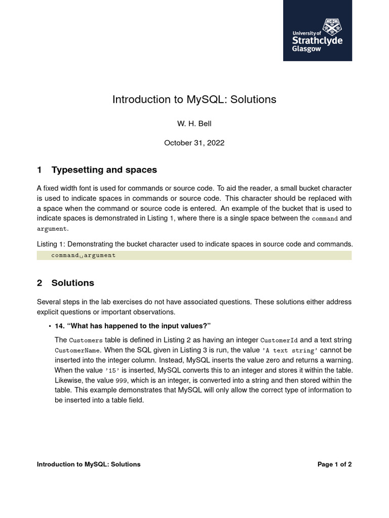Introduction To Mysql Solutions 2 | PDF | Parameter (Computer Programming) | Integer (Computer ...