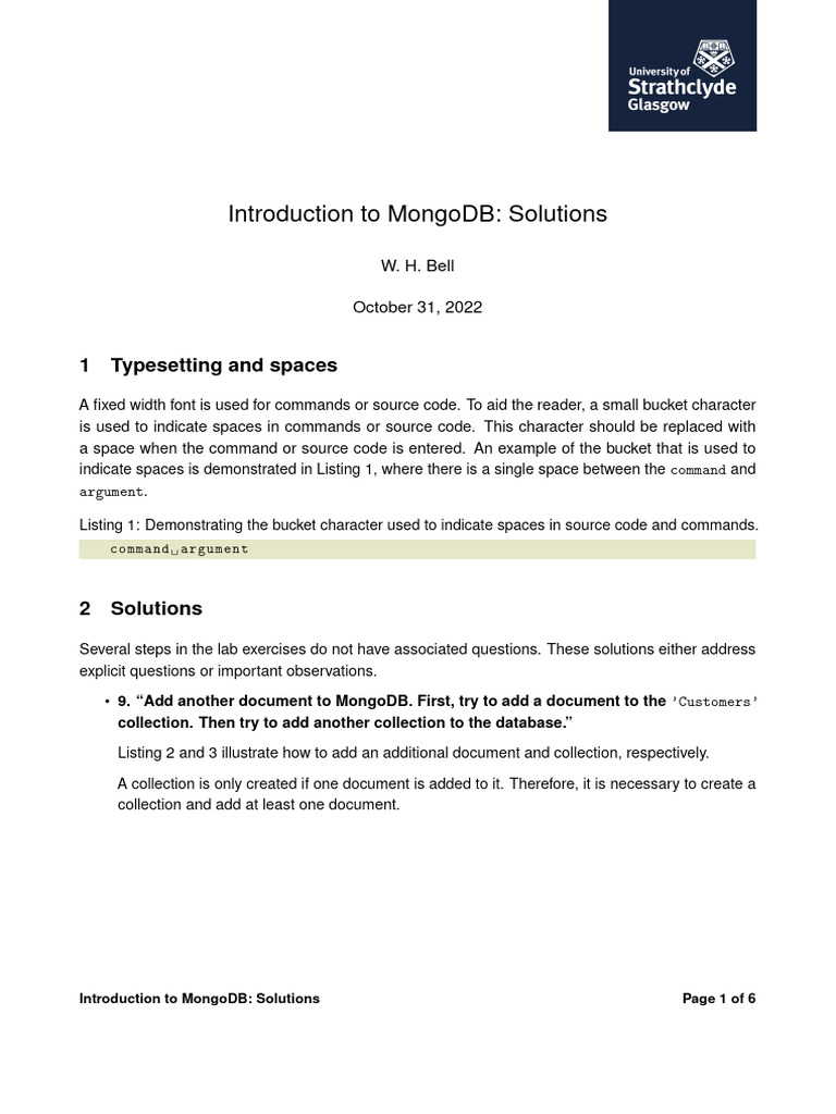 Introduction To Mongodb Solutions 2 | PDF | Mongo Db | Computers