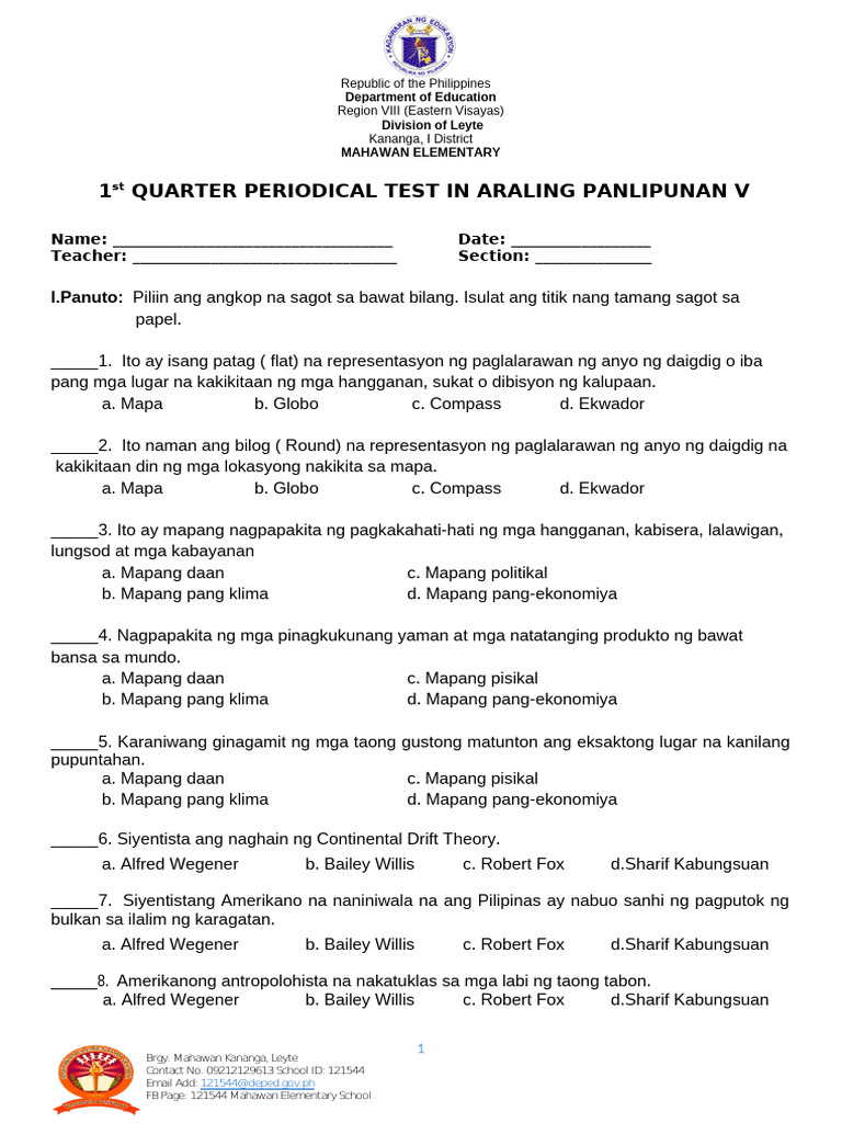 AP-5 1st grading with TOS | PDF