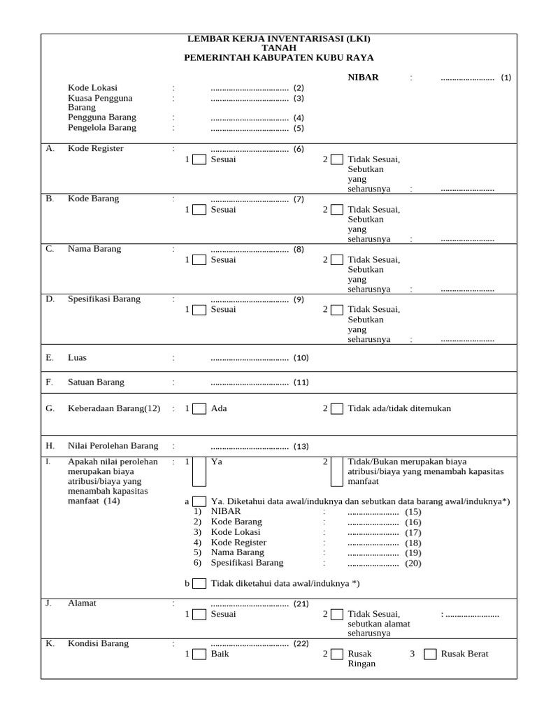 Lembar Kerja Inventarisasi BMD KKR | PDF