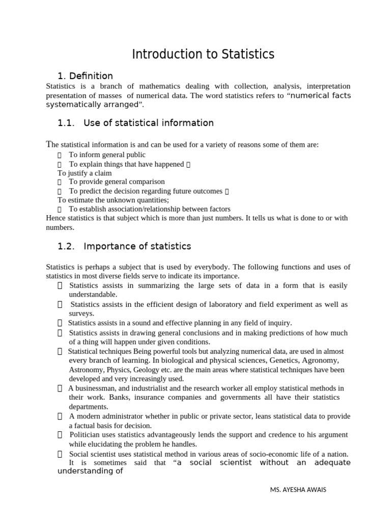 Lecture 1 Introduction To Statistics | PDF | Statistics | Social Science