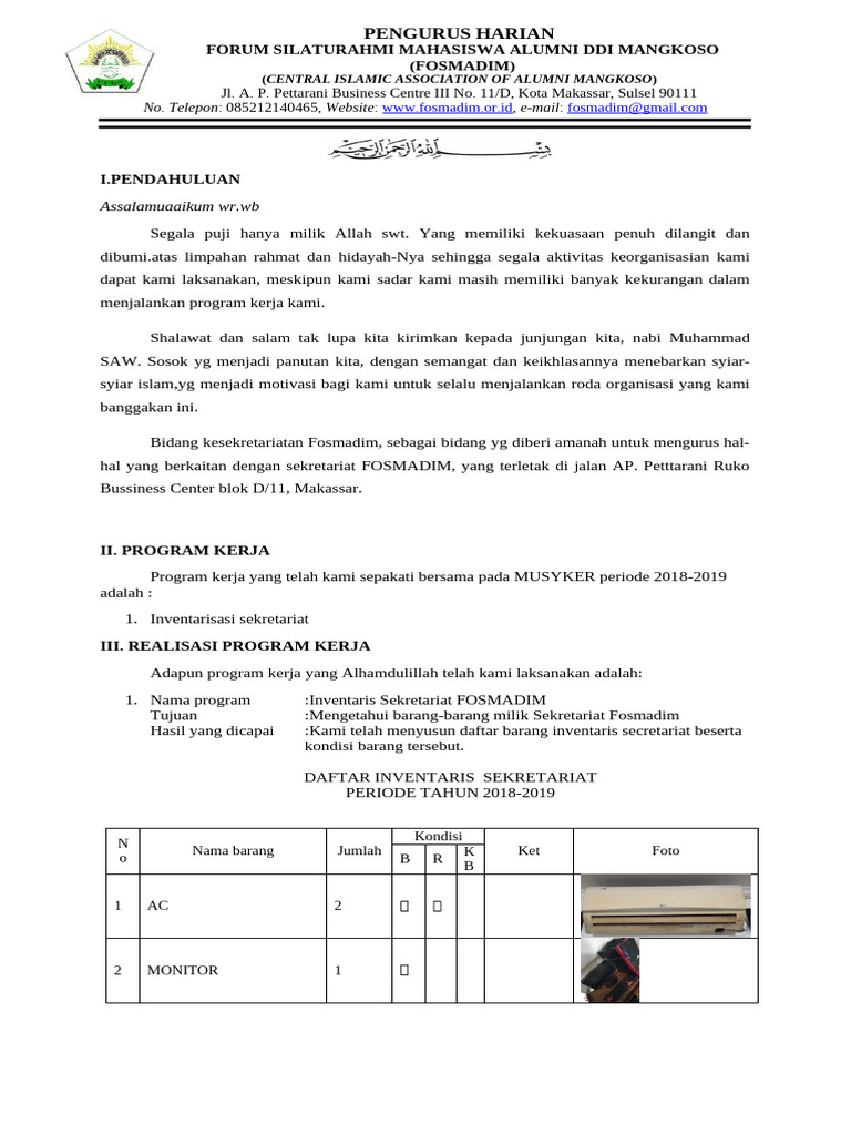 Lpj Kesekretariatan 2018-2019 | PDF