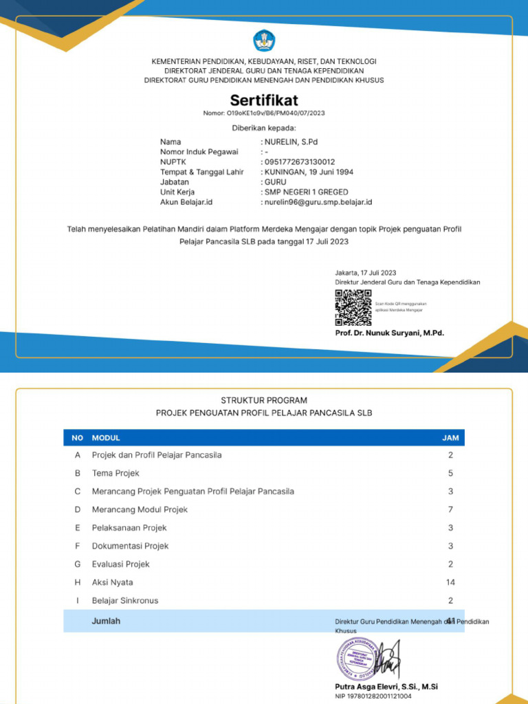 sertif projek penguatan profil SLB | PDF
