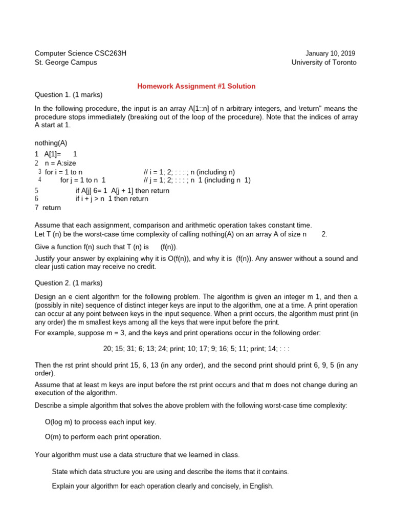 Homework Assignment #1 Solution | PDF