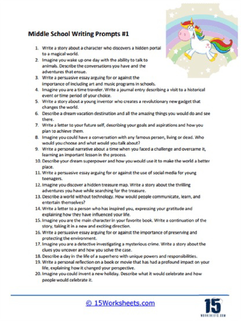 Middle School Writing Prompts | PDF