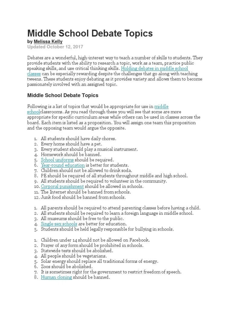 Middle School Debate Topics | PDF