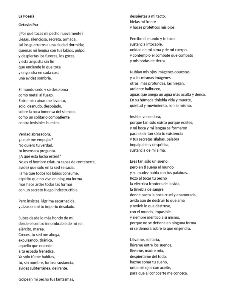 Poesía de Octavio Paz: Combate y Existencia | PDF