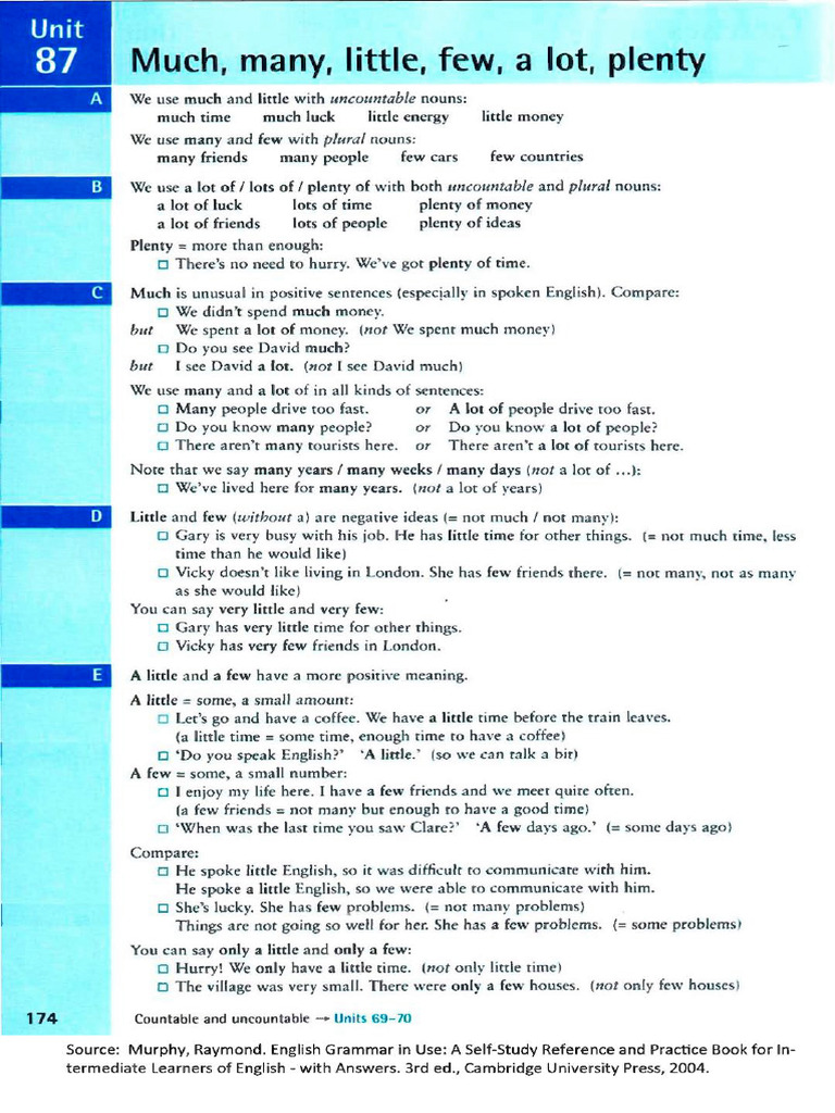 Much, Many, Little, Few, A Lot, Plenty | PDF