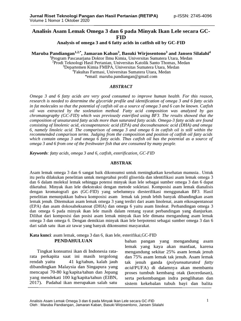 Analisis Asam Lemak Omega 3 Dan 6 Pada Minyak Ikan | PDF