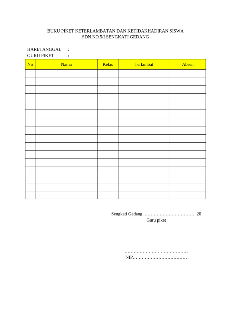 Buku Piket Keterlambatan Dan Ketidakhadiran Siswa | PDF