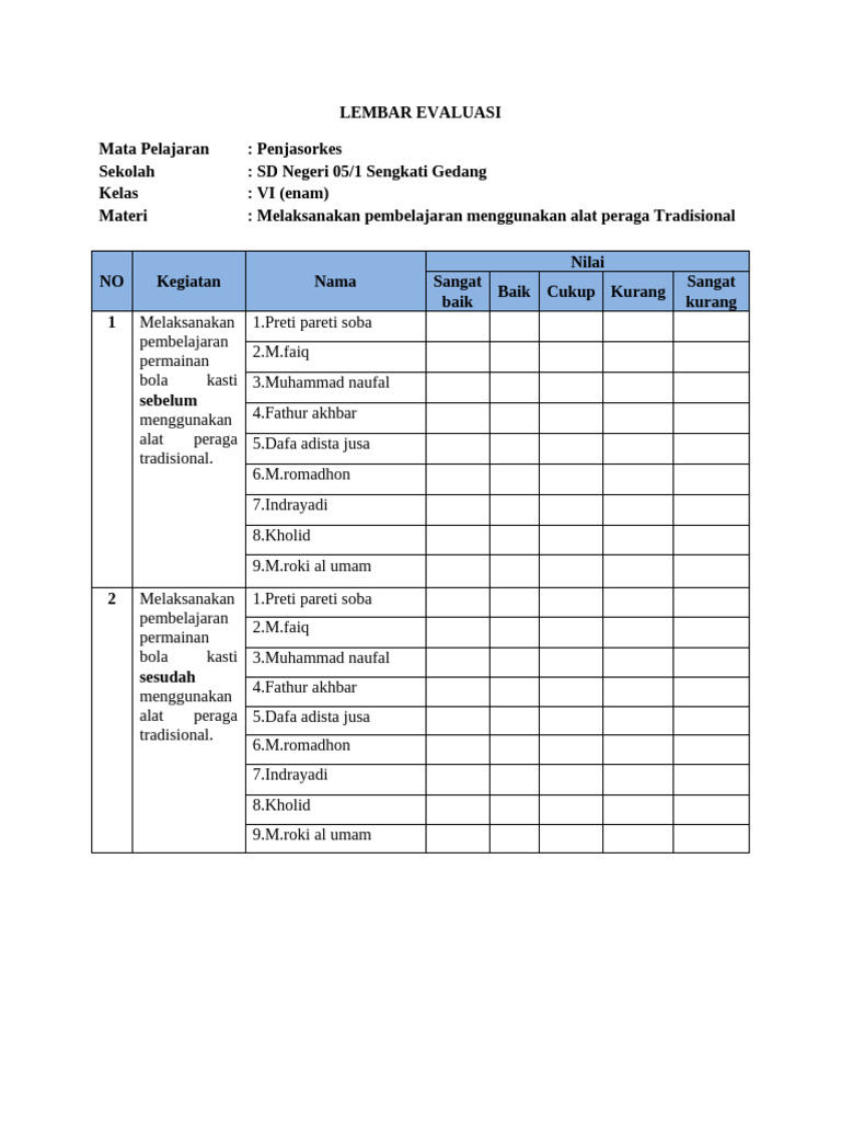 LEMBAR EVALUASI | PDF