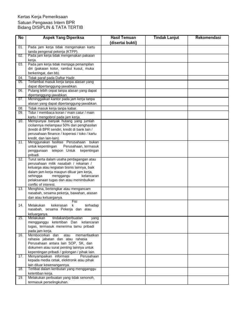 Kertas Kerja Kedisiplinan Dan Tata Tertib | PDF