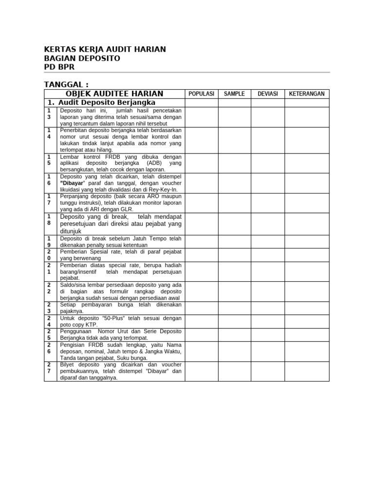 Kertas Kerja Audit Harian-Deposito | PDF