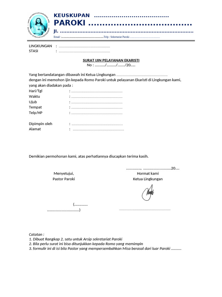 Contoh Surat Tembusan Romo Pemberkatan Rumah | PDF