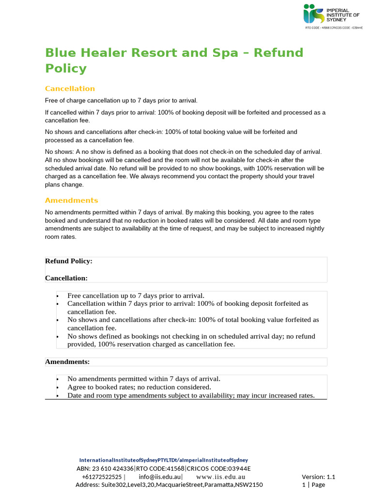 SITXCCS015 Refund Policy | PDF
