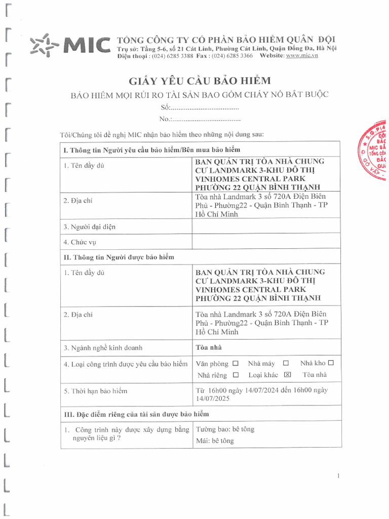 Giay Yeu Cau Bao Hiem | PDF