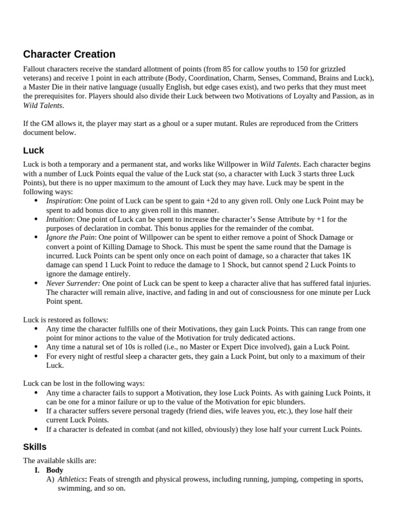 Character Creation | PDF