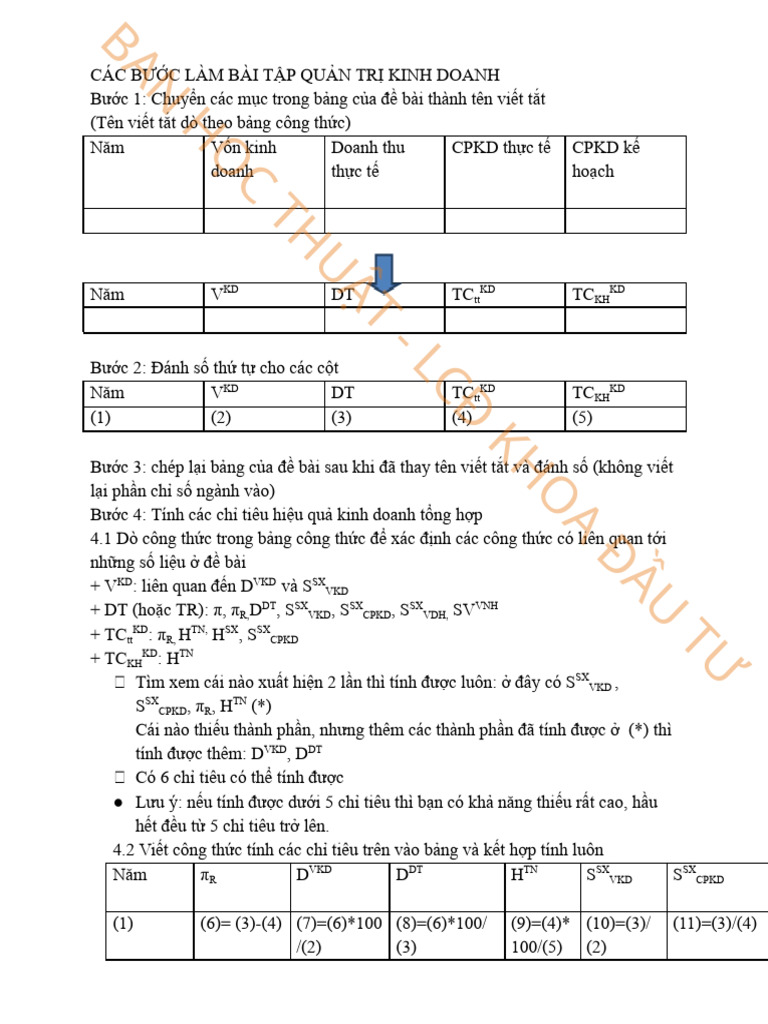 CÁC BƯỚC LÀM BÀI TẬP QTKD | PDF