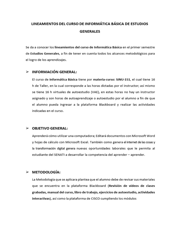 Lineamientos Del Curso de Informatica Basica | PDF Lineamientos Del Curso de Informatica Basica | PDF
