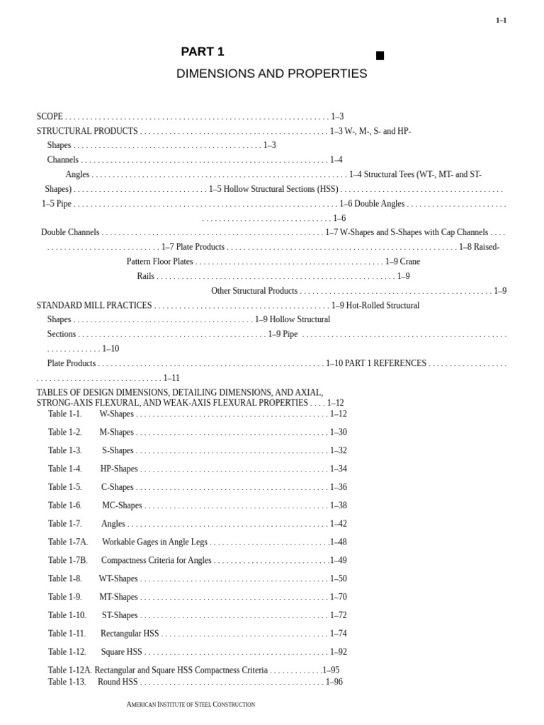 Tablas Parte 1 AISC Dimensiones y Propiedades | PDF