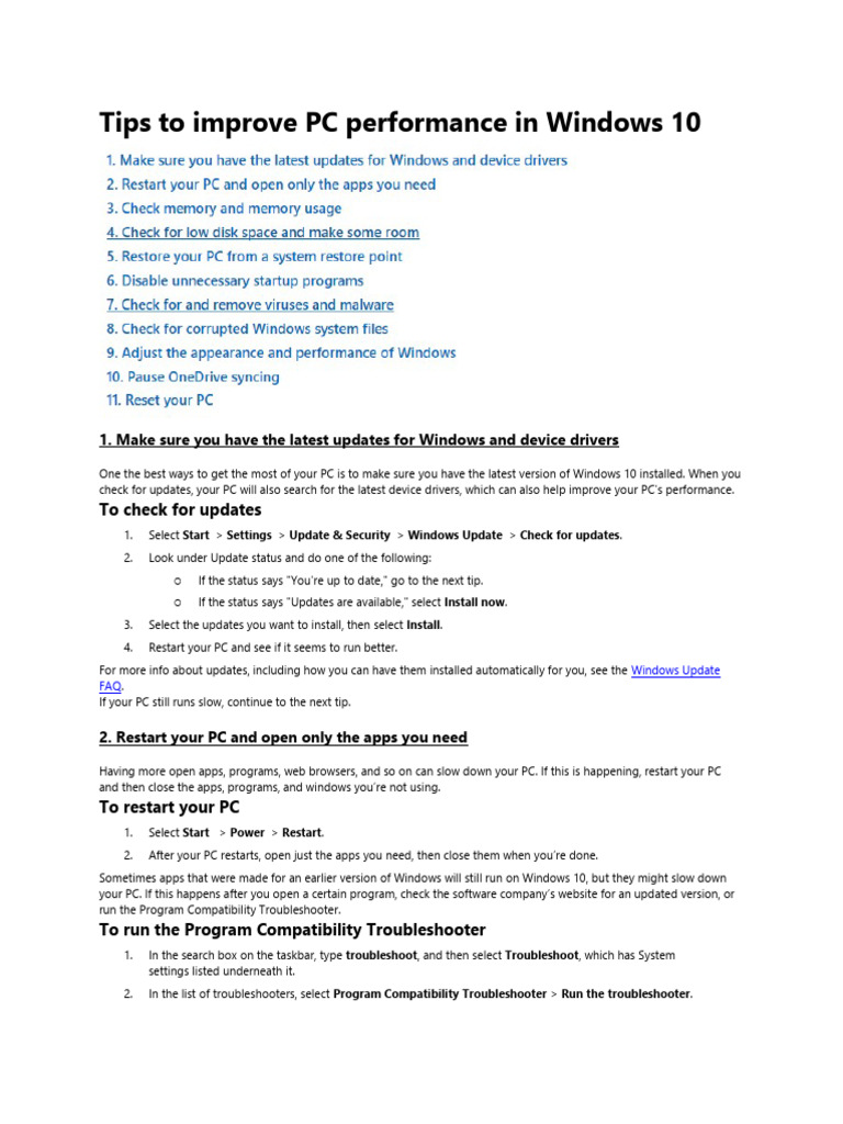 10 Tips To Improve PC Performance in Windows 10 | PDF