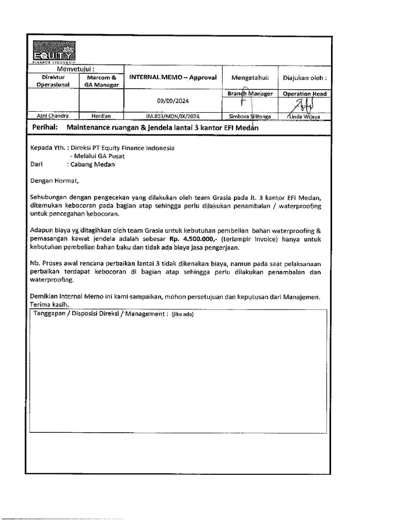 By Bahan Baku Maintenance Ruang & Jendela Lt. 3 + by Lembur | PDF