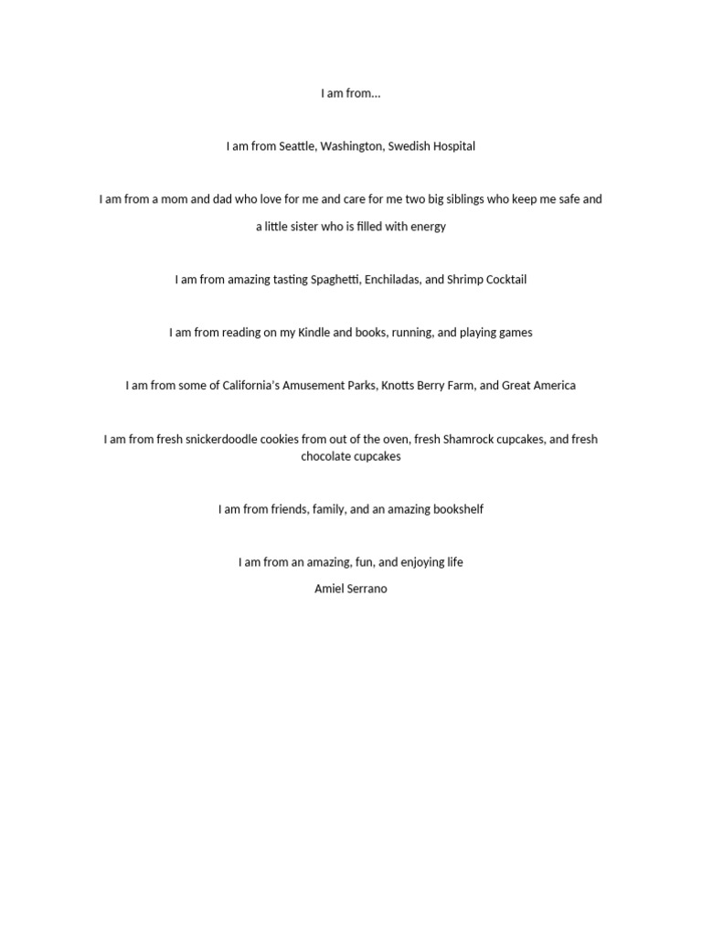 I Am From Poem | PDF