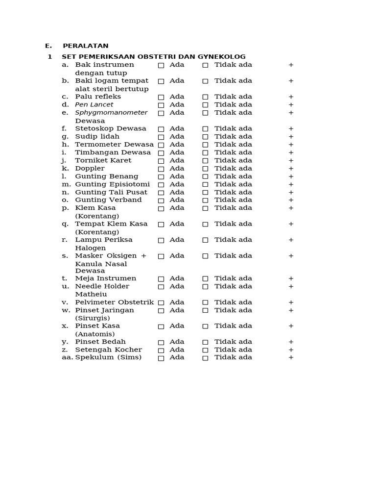 Daftar Peralatan | PDF
