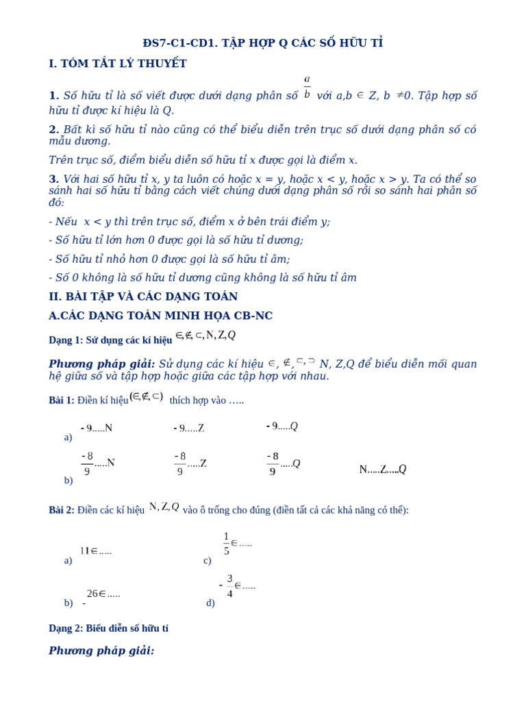 ĐS7-C1-CD1. TẬP HỢP Q CÁC SỐ HỮU TỈ | PDF