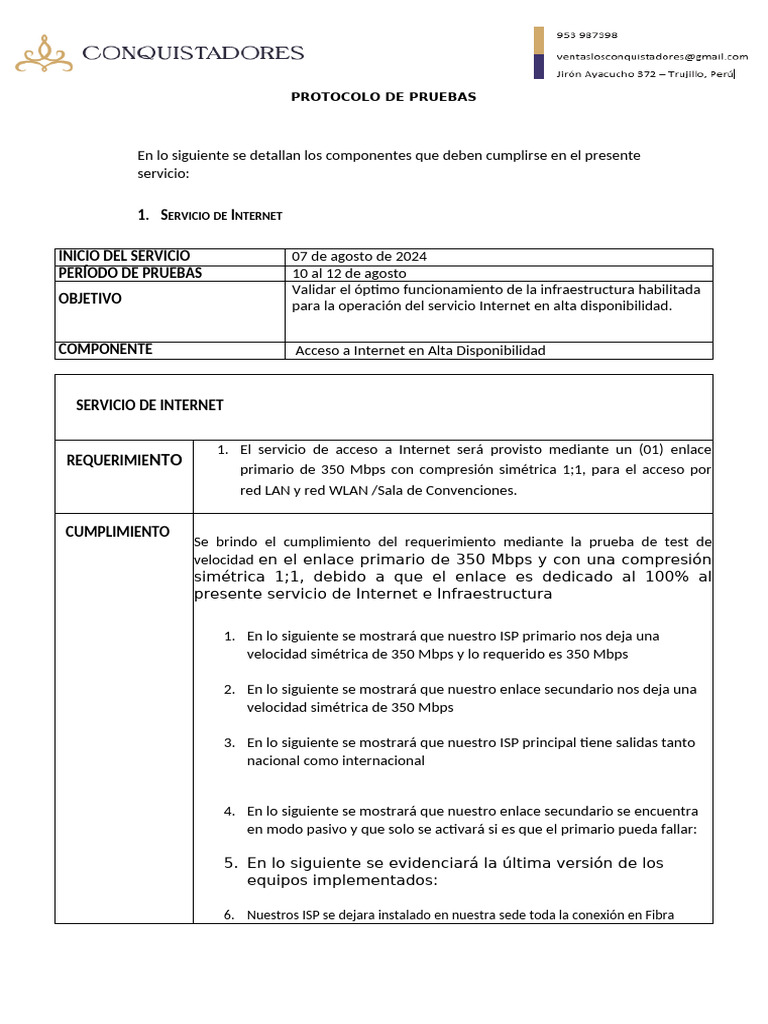 Protocolo de Pruebas de Trabajo Trujillo | PDF