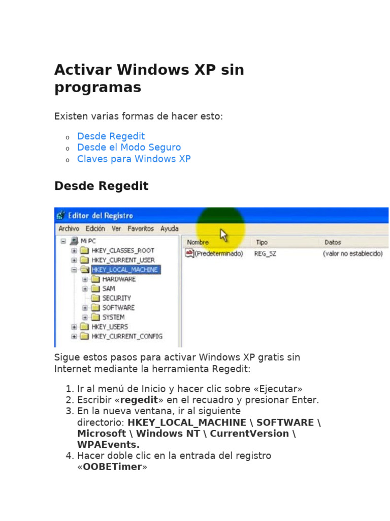 Activar Windows XP Sin Programas | PDF