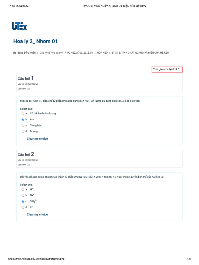 Btvn 8 - Tính Chất Quang Và Điện Của Hệ Keo | PDF