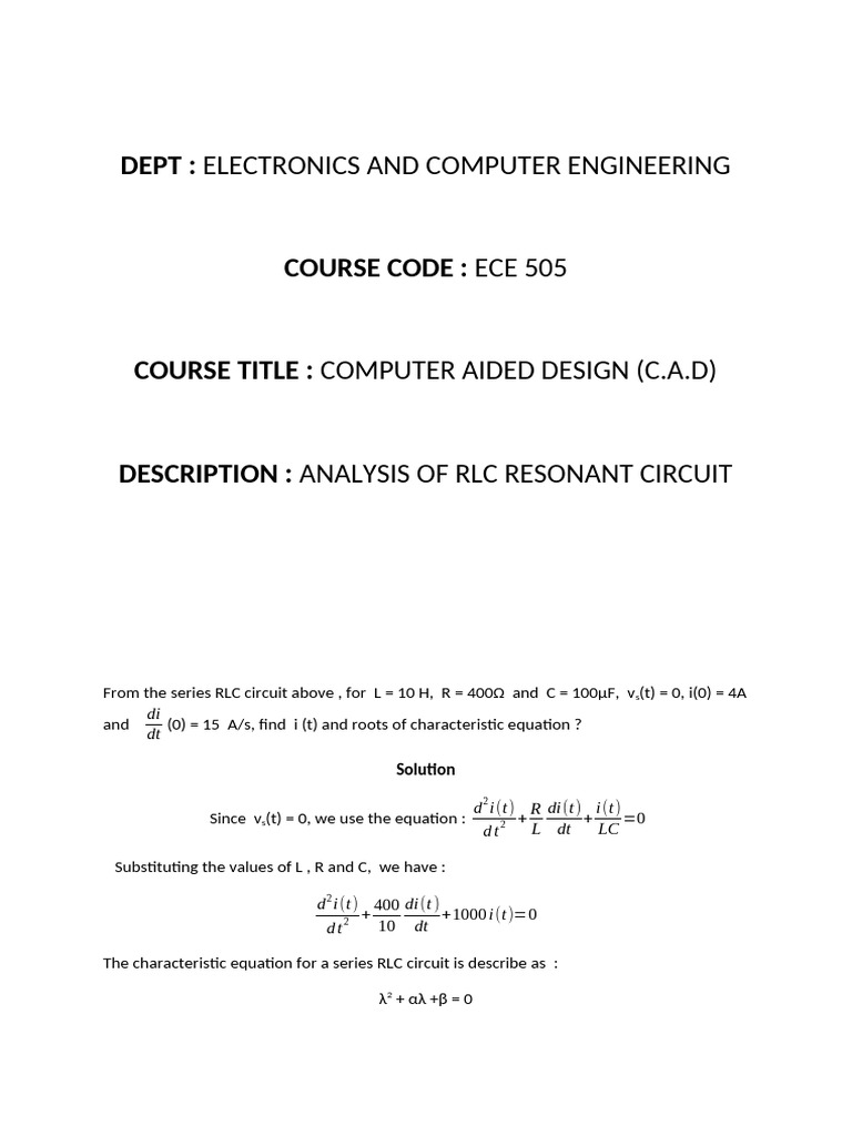 RLC Roots | PDF | Mathematical Analysis | Mathematical Objects