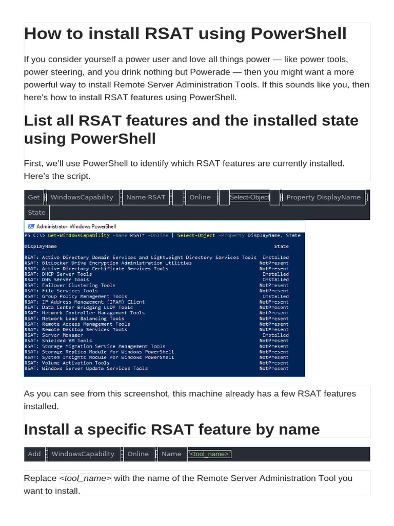 How to install RSAT using PowerShell | PDF