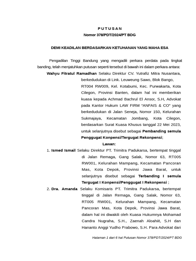 Salinan Putusan 378 PDT 2024 PT BDG | PDF