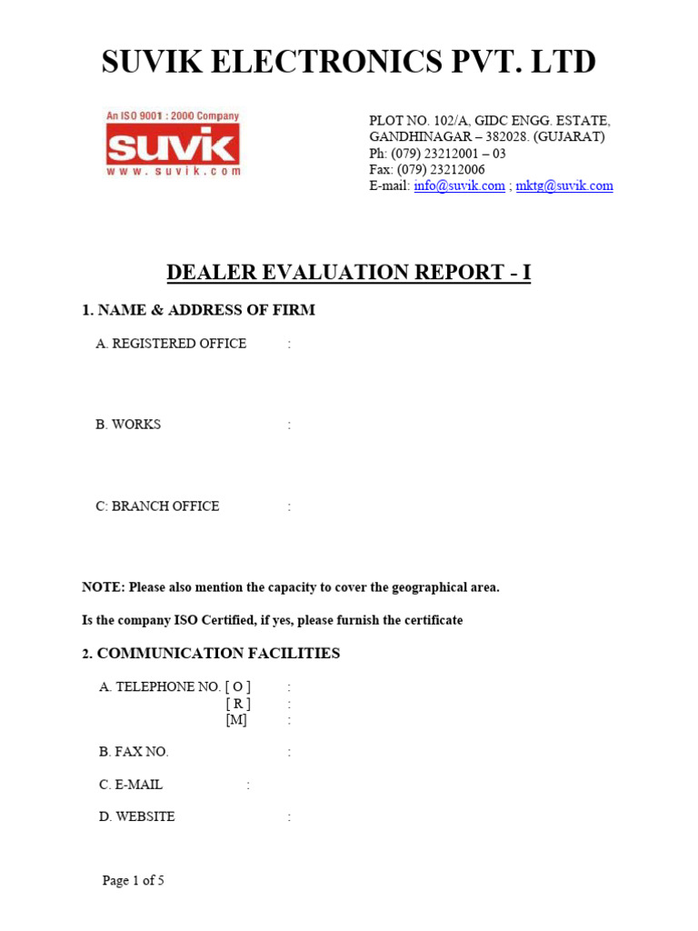 Dealers-Evaluation-Form SUVIK. | PDF | Electricity | Electrical Engineering