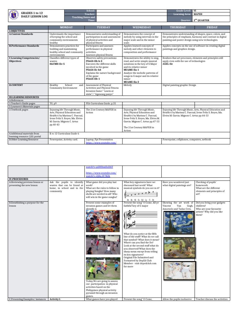 DLL_MAPEH 6_Q2_W5 | PDF