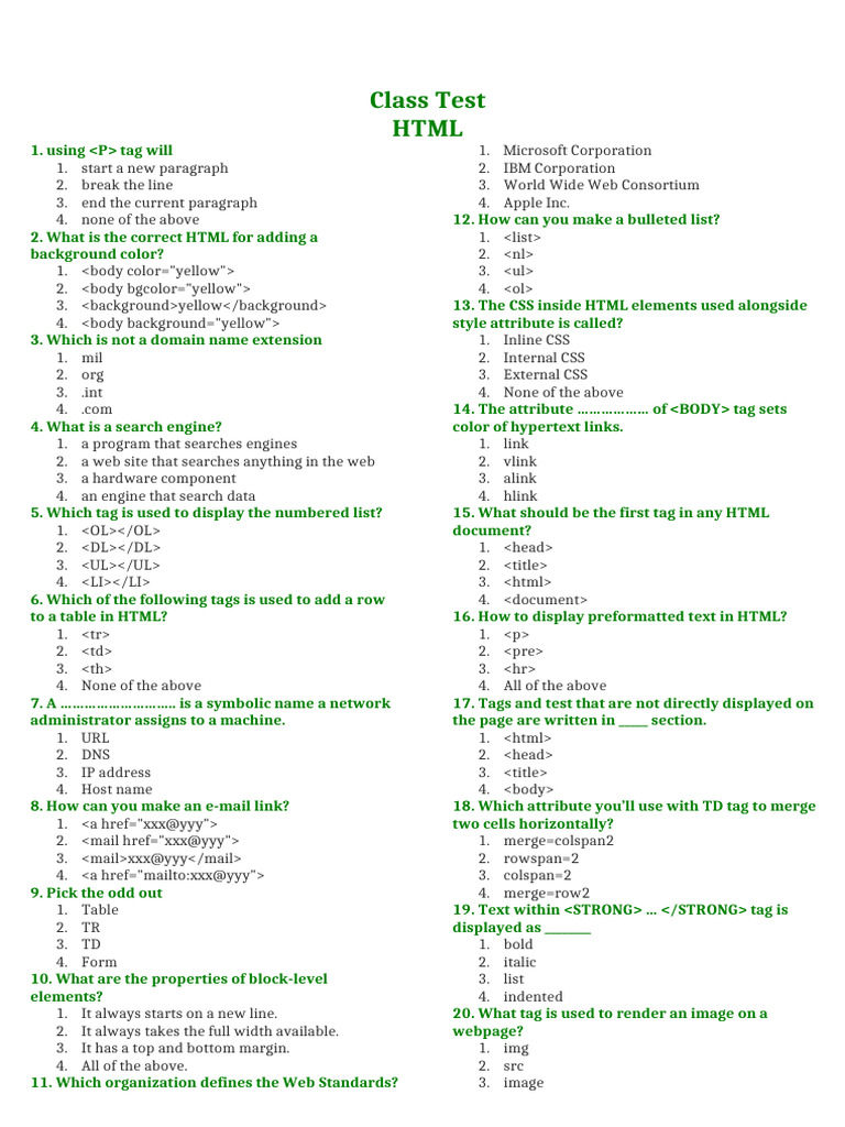 Class Test | PDF