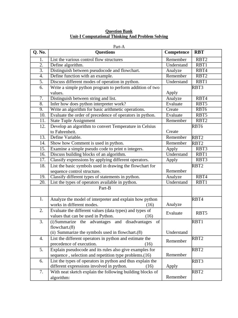 RBT Question Bank | PDF