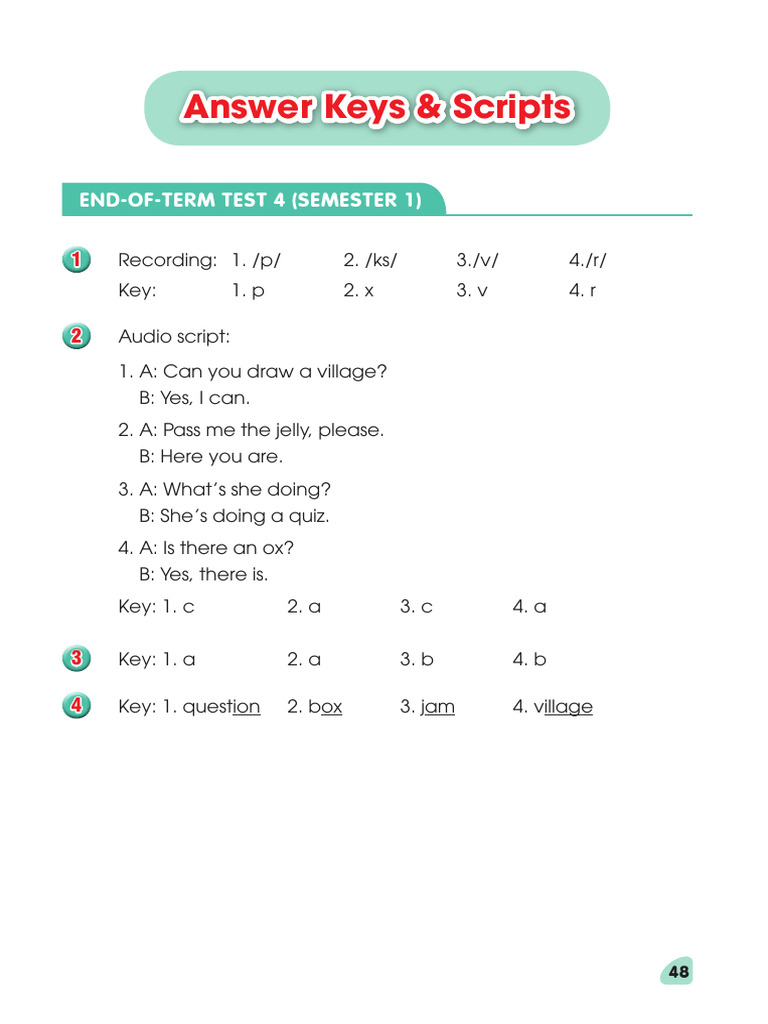 Answer Keys _ Scripts - END-OF-TERM TEST 4 (SEMESTER 1) | PDF