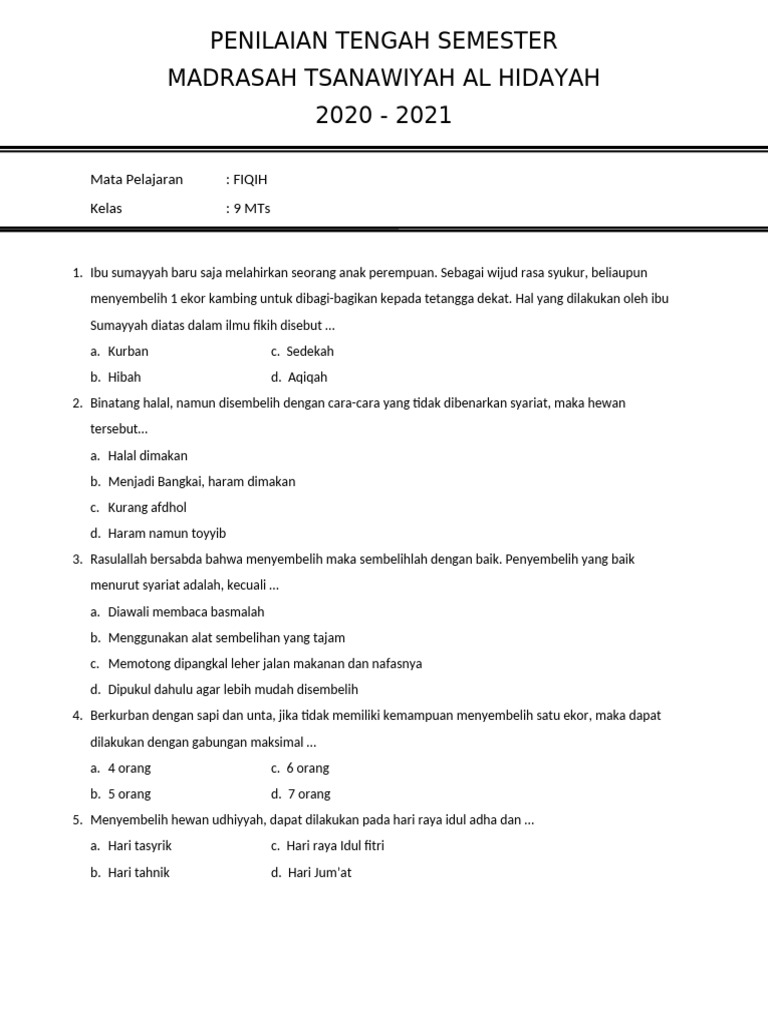 PTS Kelas 9 MTs (2020 - 2021) | PDF
