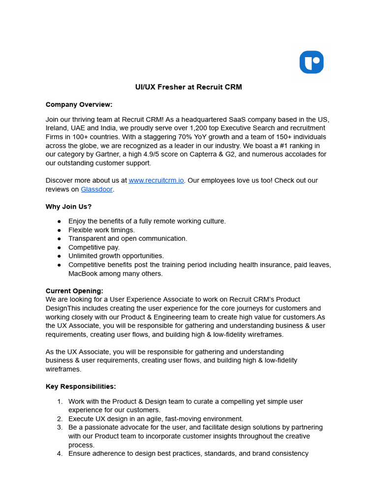 Ui - Ux Fresher JD | PDF