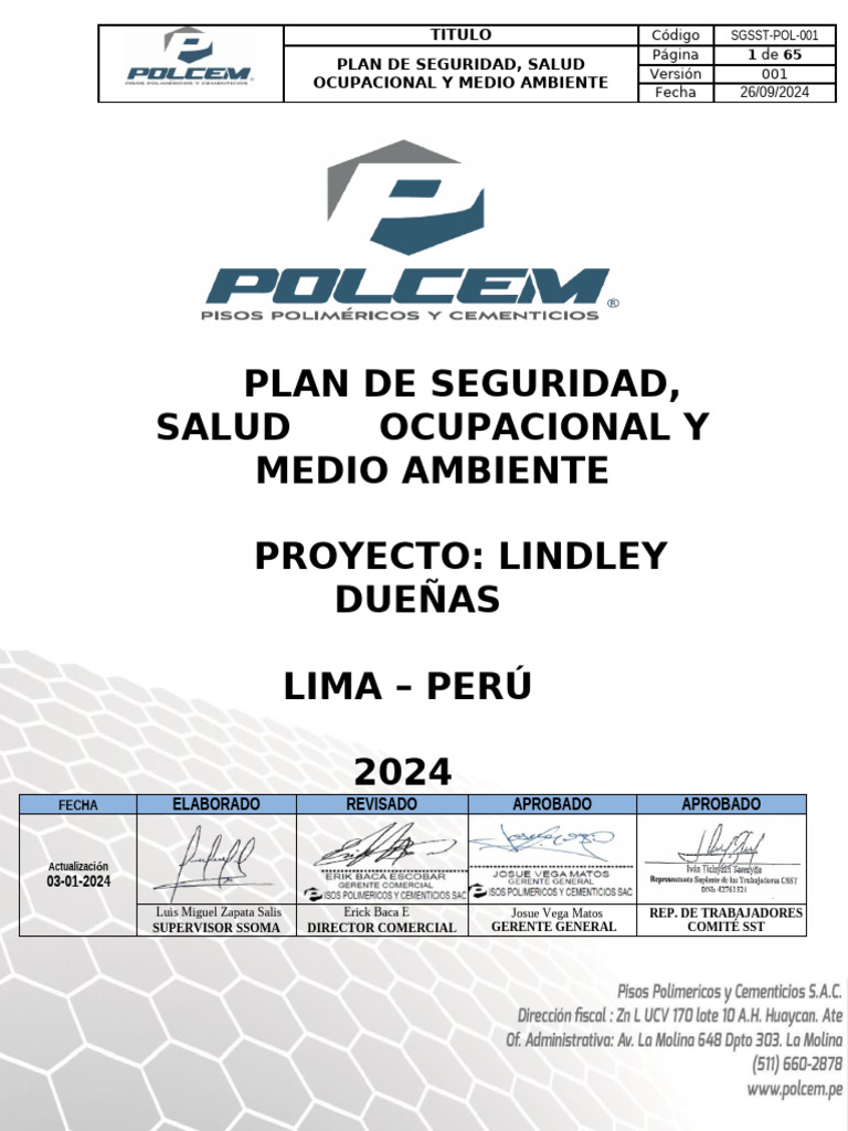 GSST-POL - 001 - Plan de Seguridad, Salud Ocupacional y Medio Ambiente - 2024 | PDF | Seguridad ...
