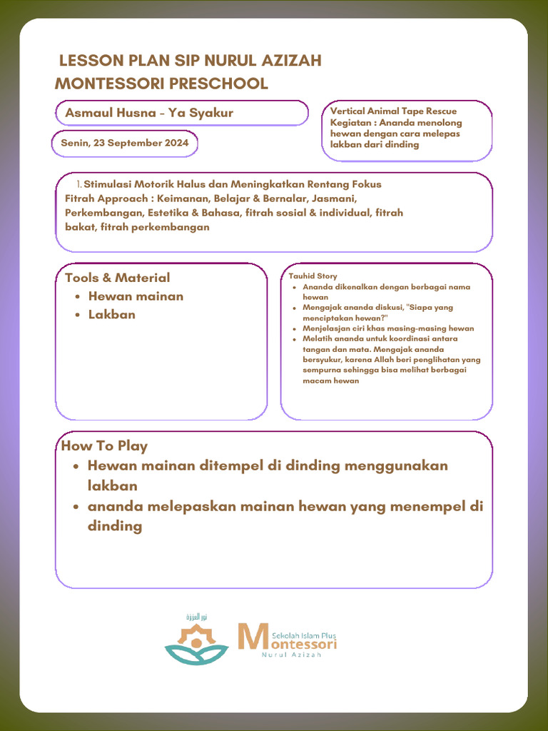 Montessori Lesson Plan for Preschool Activities | PDF