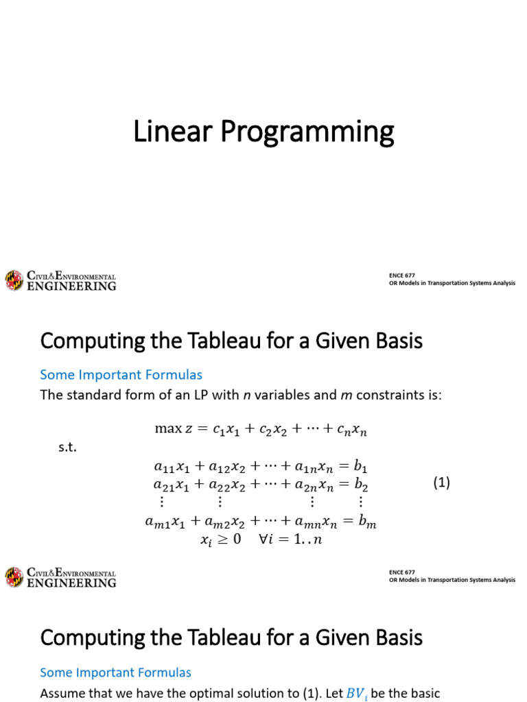 ENCE 677, W2-3.Linear Programming, Sensitivity Analysis, Revised Simplex Method | PDF